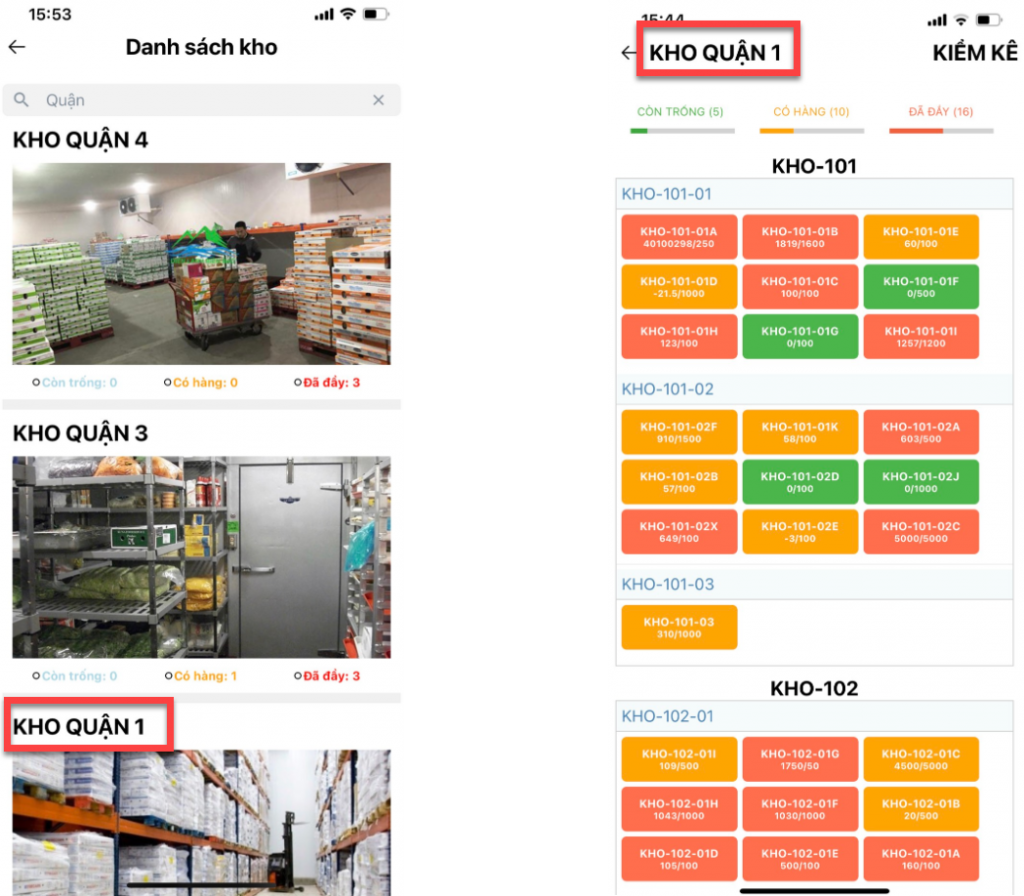 Layout kho và Kiểm kê (Mobile) – Hỗ trợ khách hàng
